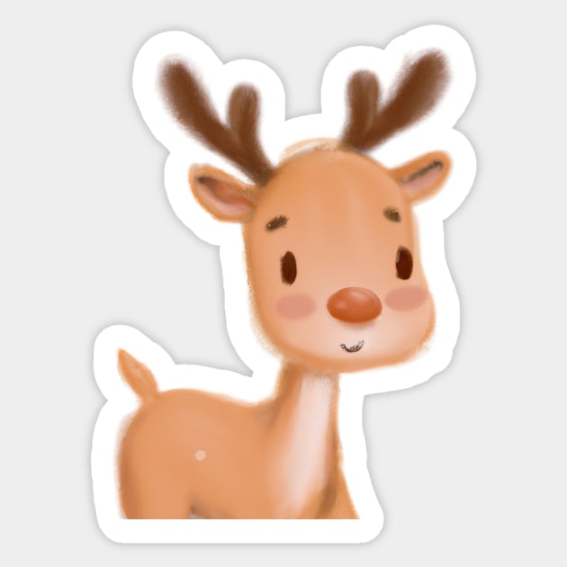 Cute Raindeer Drawing - Raindeer - Sticker | TeePublic