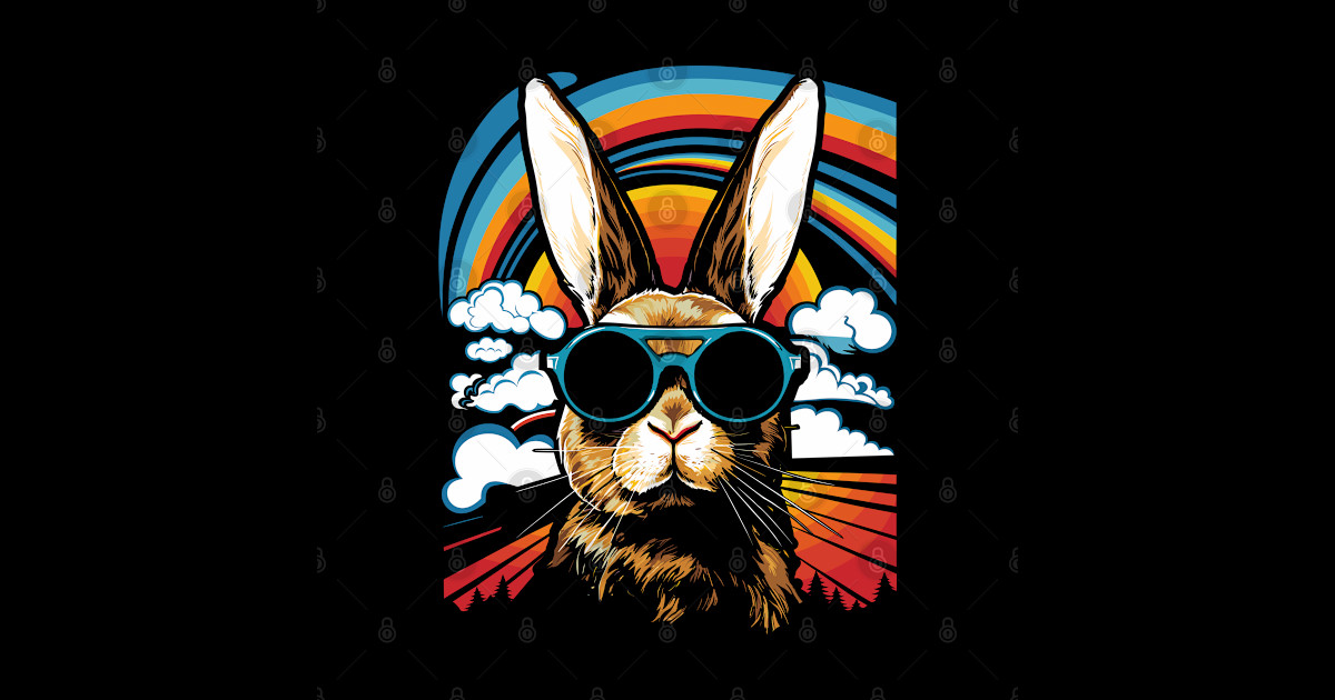 Rabbit Glasses 70s Aesthetics Bunny and Rainbow - Rabbit - Sticker ...