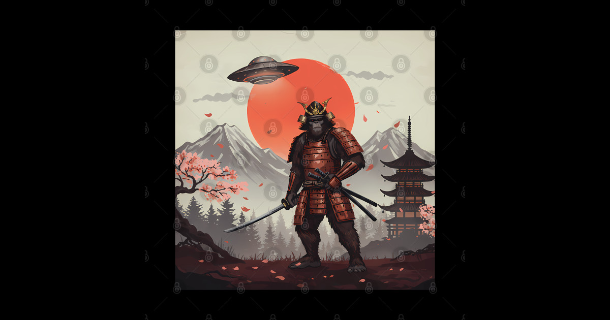 Bigfoot Samurai Ufo Alien Sasquatch Samurai Blossom Japanese - Bigfoot ...