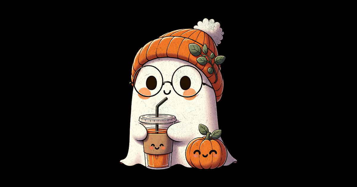 Cute Ghost Drinking Coffee Halloween Ghost Coffee - Boo Halloween With ...