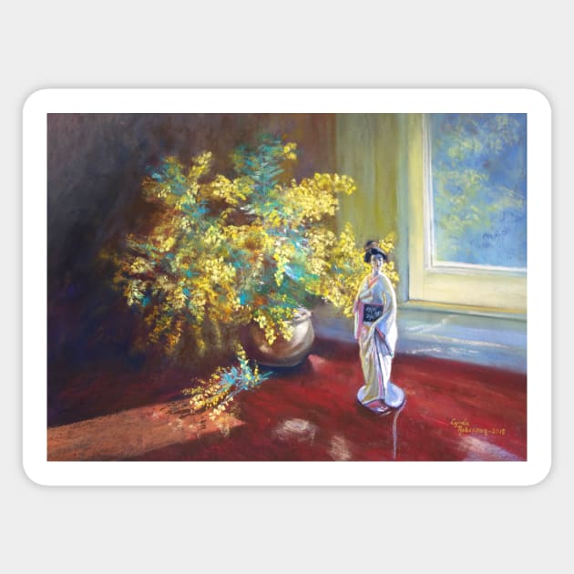 'Still LIfe with Wattle' - Lynda Robinson - Sticker | TeePublic