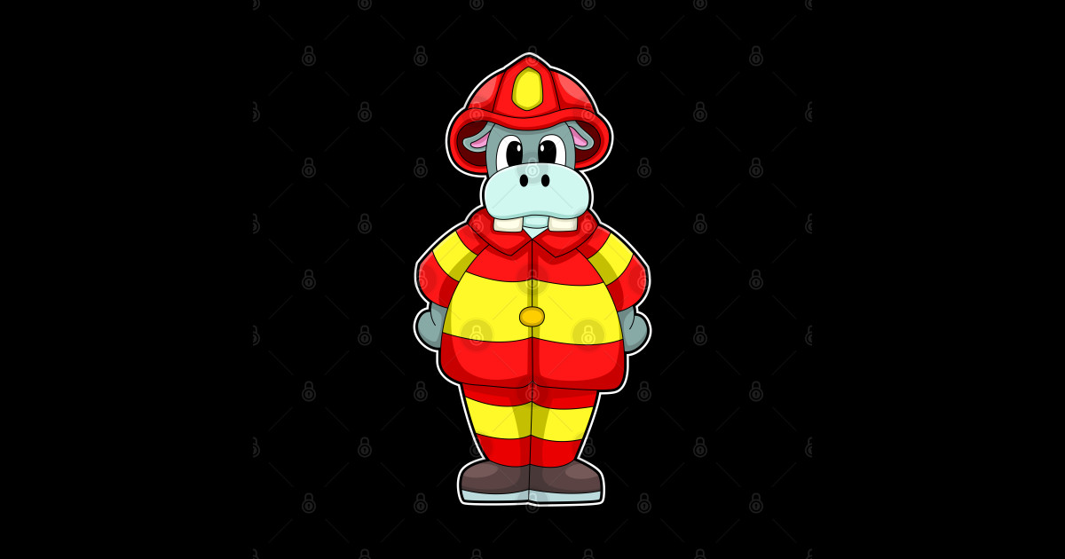 Hippo as Firefighter at Fire department with Hat - Firefighter ...