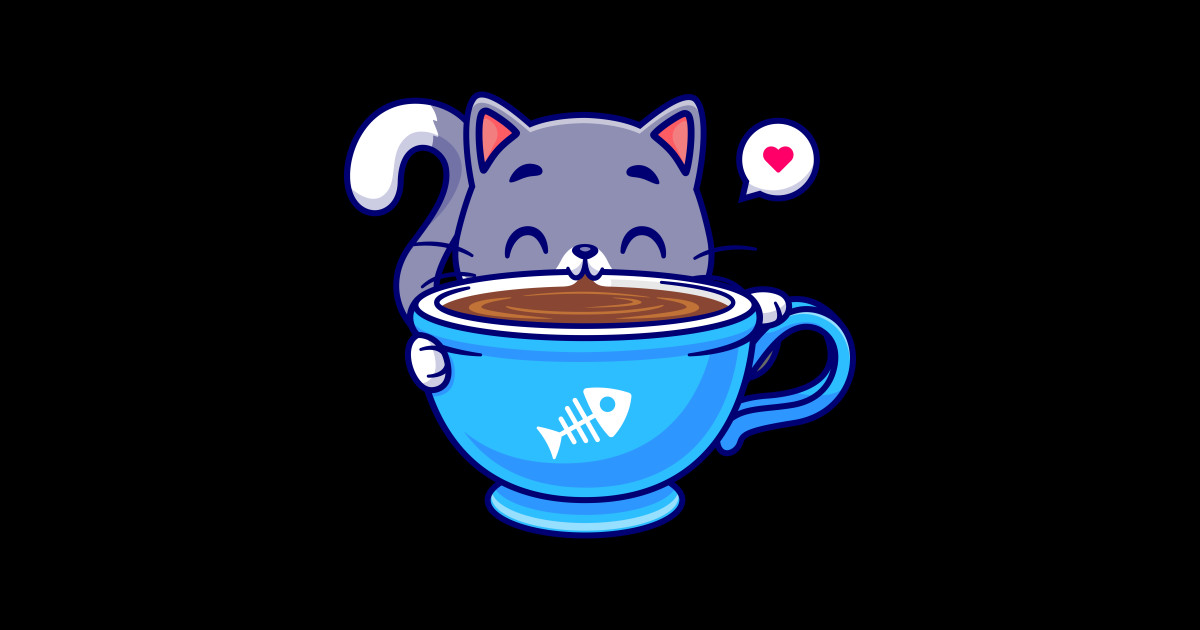Cute Cat Drink Coffee Cartoon - Cute Cat Drink Coffee Cartoon - Sticker ...