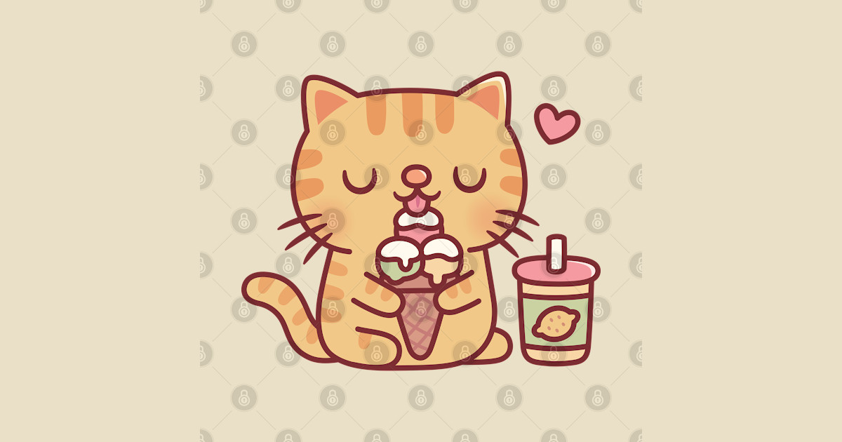 Cute Tabby Cat Loves Eating Ice Cream - Cute Cat - T-Shirt | TeePublic