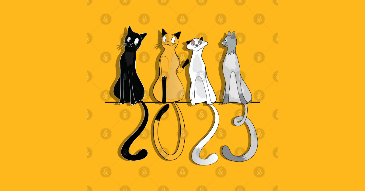 2023 Happy New Year Cats - Happy New Year 2023 - T-Shirt | TeePublic