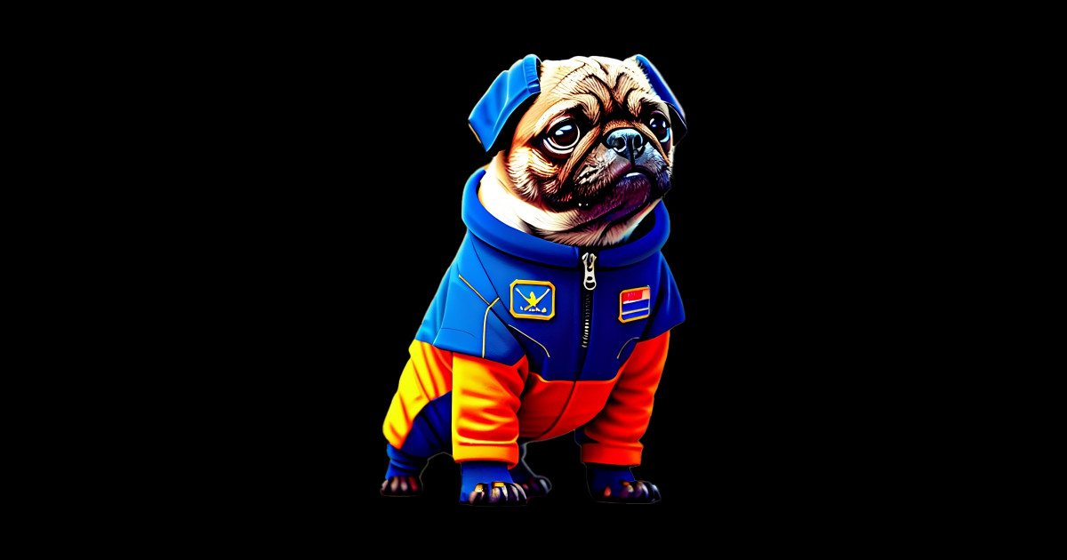 Cute Pug in Orange Space Suit - Adorable Dog Astronaut Design - Pug ...