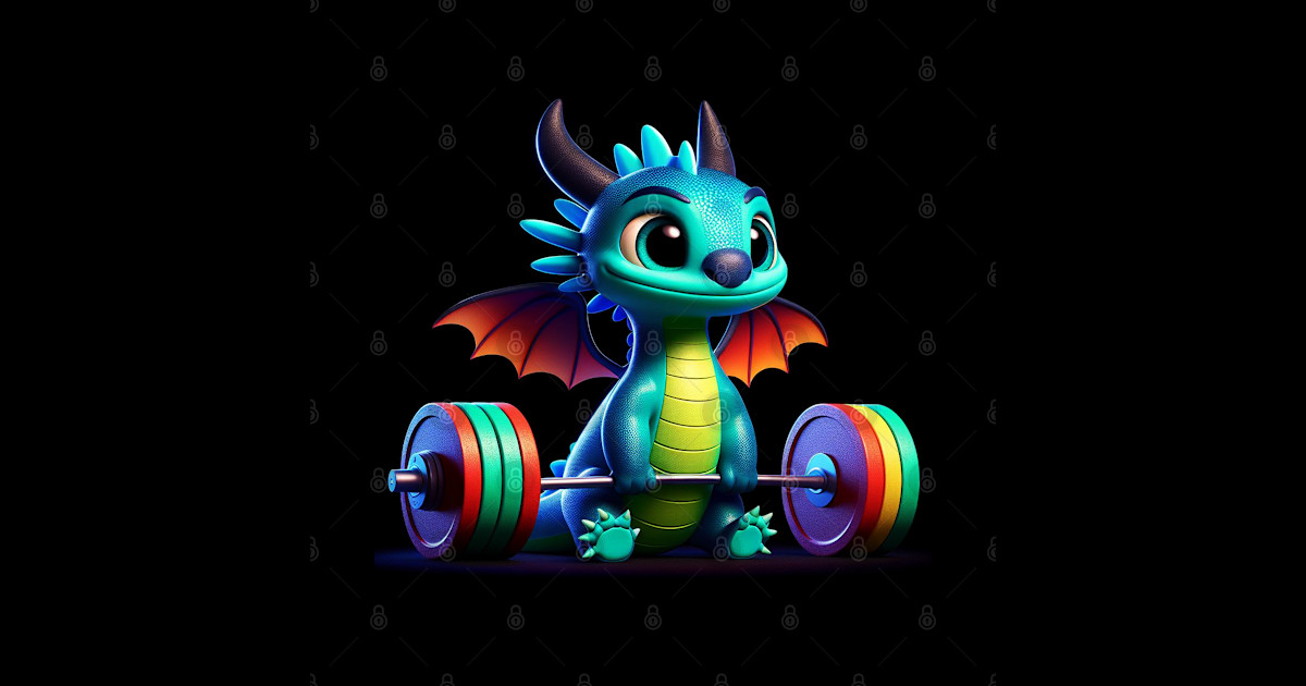 Rufie the Dragon - Weightlifting #52 - Dragon - Sticker | TeePublic