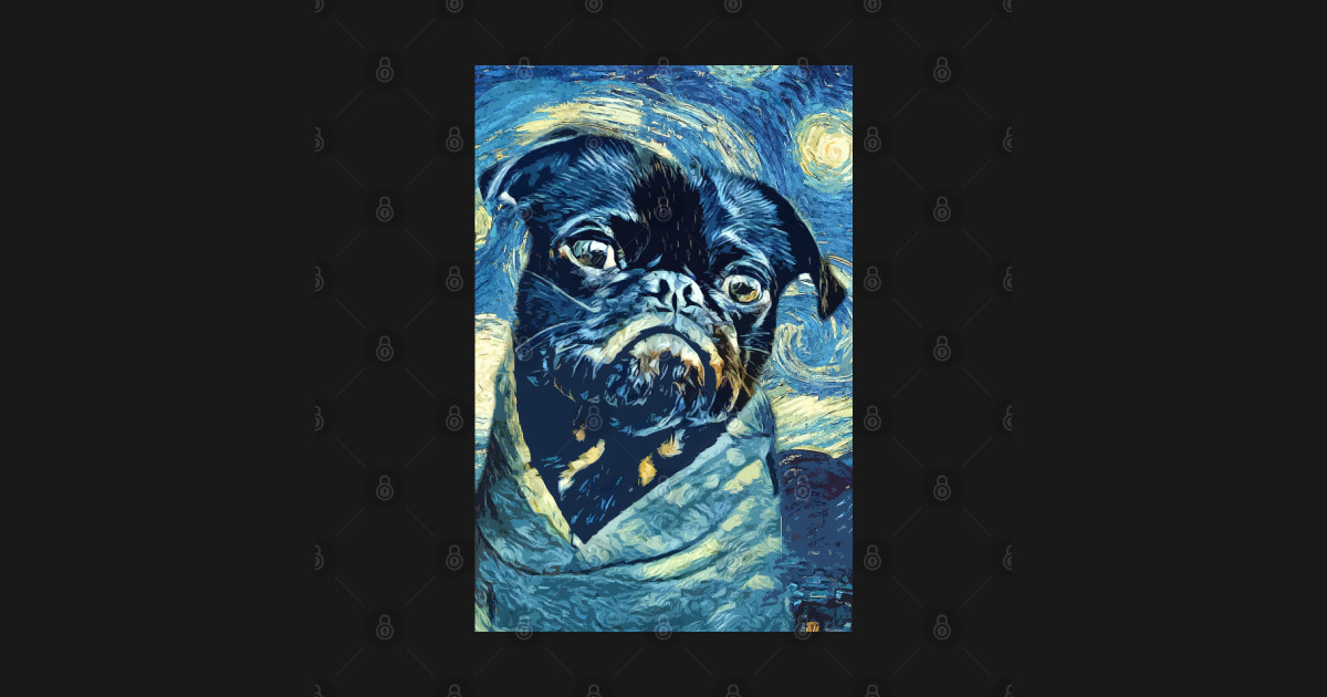 Pugs Van Gogh Starry Night Abstract Painting Art Style for PUG Lovers ...