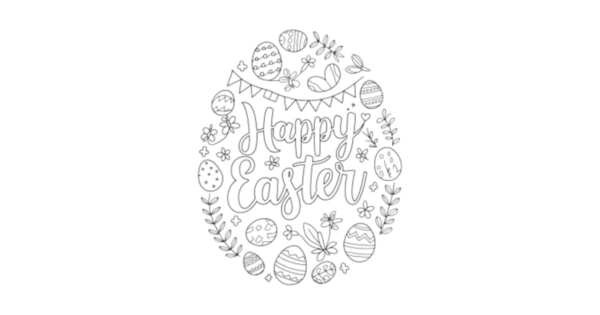 Happy Easter Line Art Day Cute Spring Floral Egg Hunting - Happy Easter ...