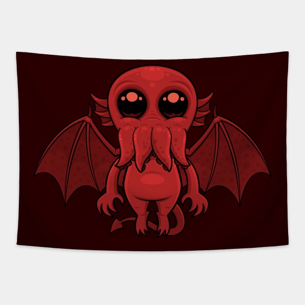 Adorable Red Cthulhu Sea Monster - Cthulhu Funny - Tapestry | TeePublic