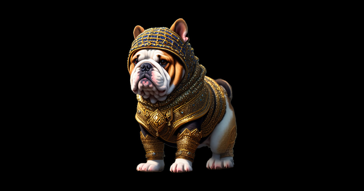Badass Bulldog Puppy in Golden Chainmail Armor and Helmet - Bulldog ...