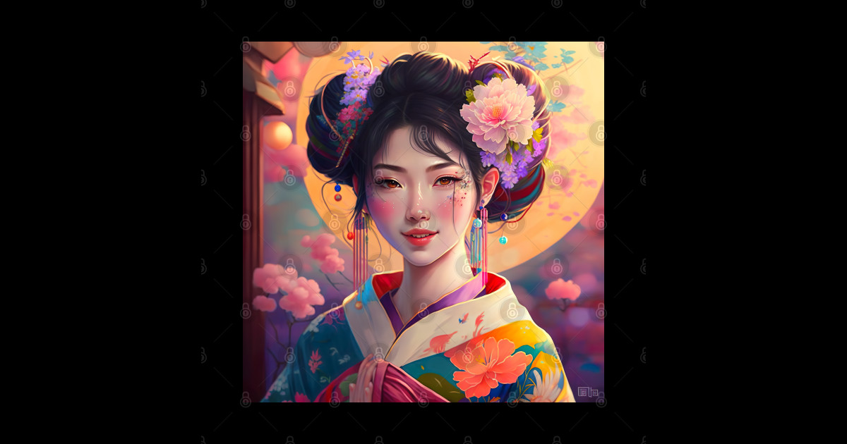 Geisha Japanese Anime Illustration Candy Colors - Geisha - Sticker ...