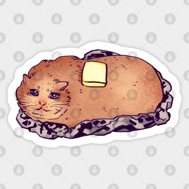 baked buttered potato sad cat meme - Cat Memes - Sticker | TeePublic