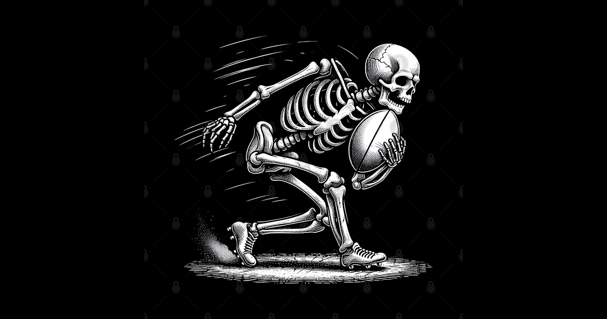 Retro rugby design featuring a skeleton in a funny pose with a skull ...