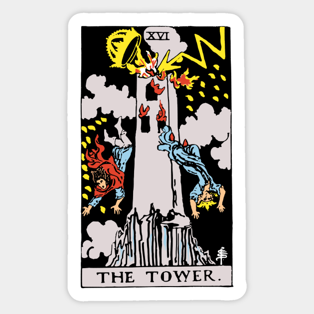 The Tower Tarot Card Rider Waite - Tower Tarot Card - Sticker | TeePublic