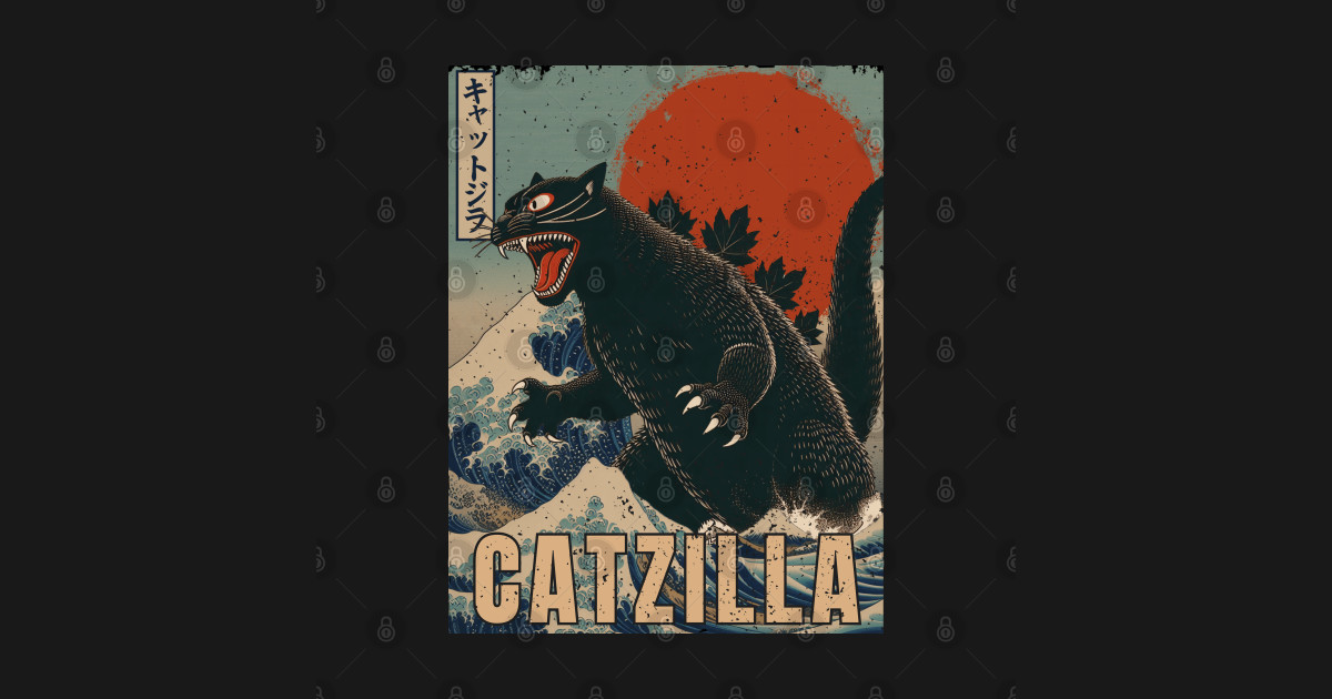 Catzilla I | Funny Vintage Retro Godzilla Parody - Catzilla - T-Shirt ...