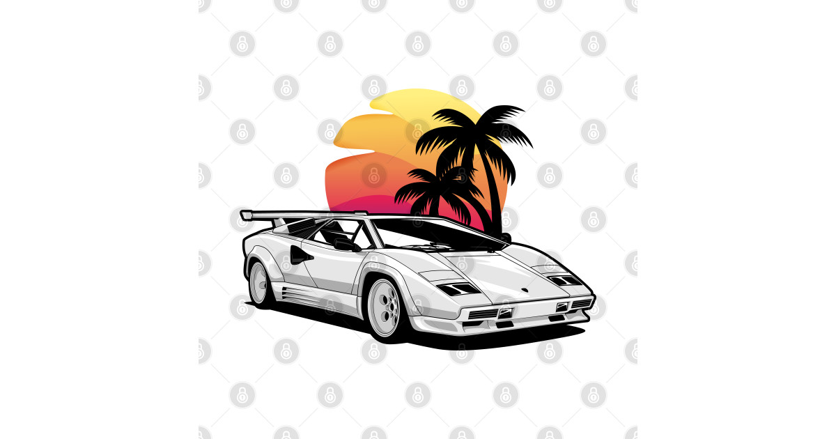 White Countach Sunset Miami - Countach - T-Shirt | TeePublic