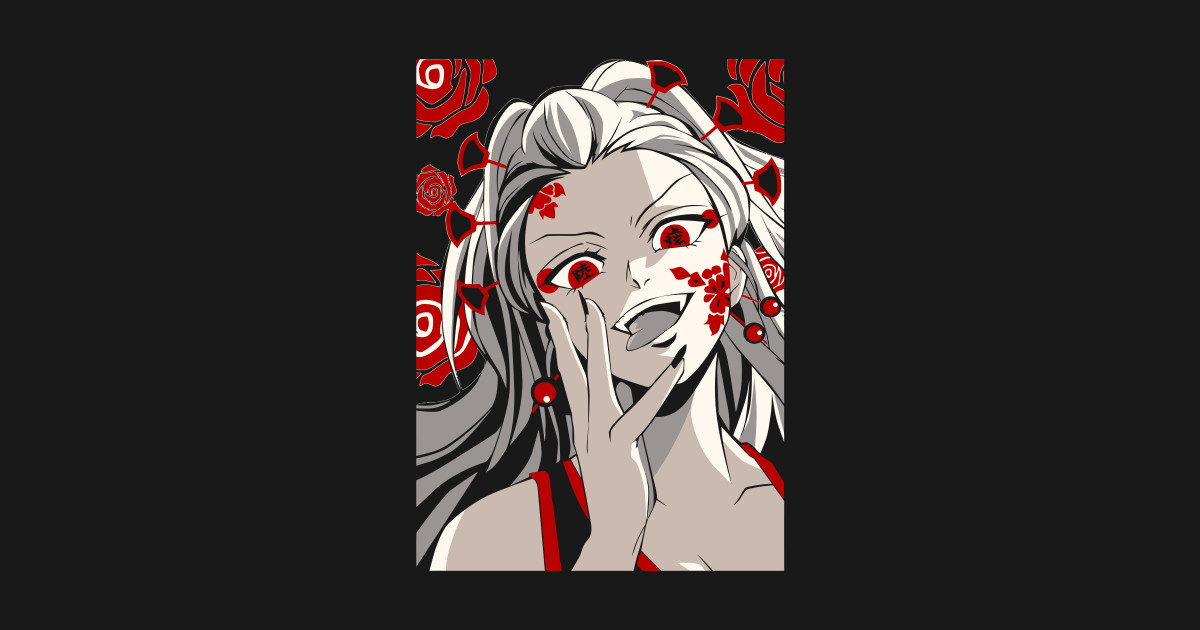 Scroll-Mouthed Demon Girl with Floral Kimono, Flame-Colored Eyes, and ...
