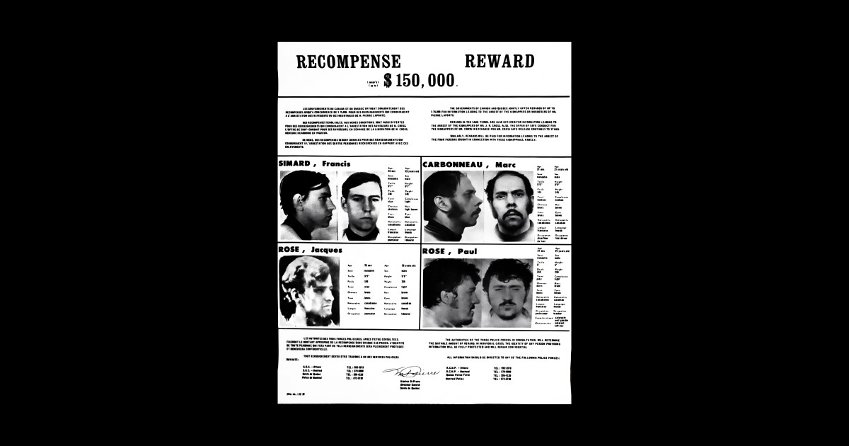 FLQ October Crisis Wanted Poster - Flq - Sticker | TeePublic