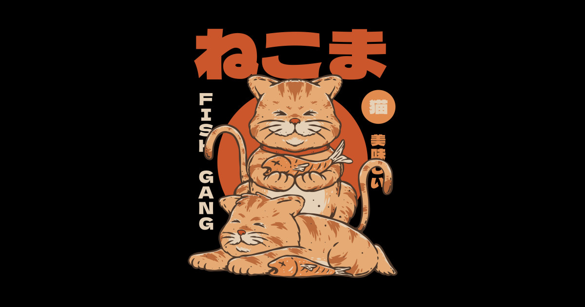 Duo Meow Fish Gang - Playful Orange Cats Catching Fish Art - Cat ...