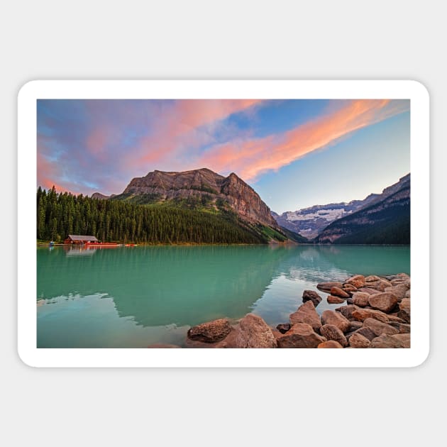 Lake Louise Sunset Banff National Park - Lake - Sticker | TeePublic