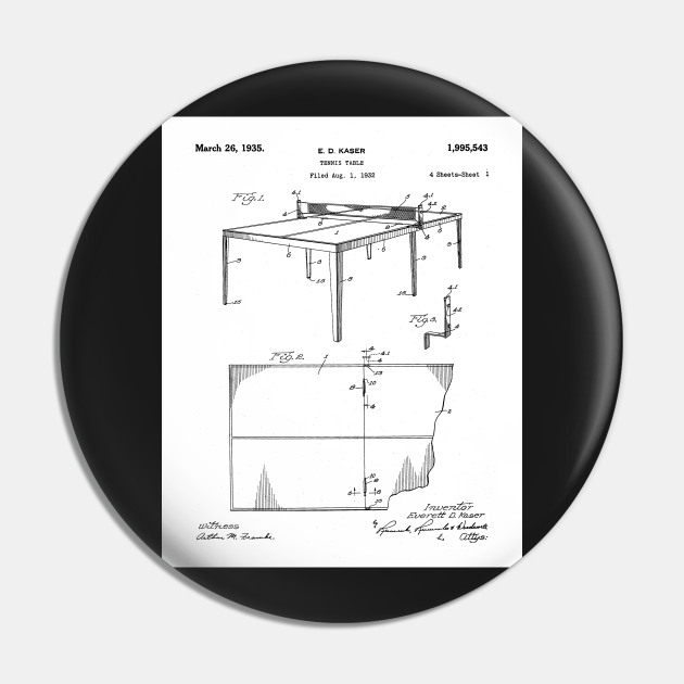 Table Tennis Patent Ping Pong Fan Tennis Player Art White Table Tennis Patent Pin