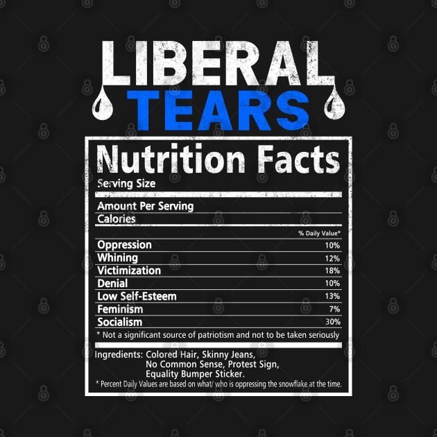 Liberal Democrat Tears Supplement Facts Shirt Funny Liberal - Liberal ...