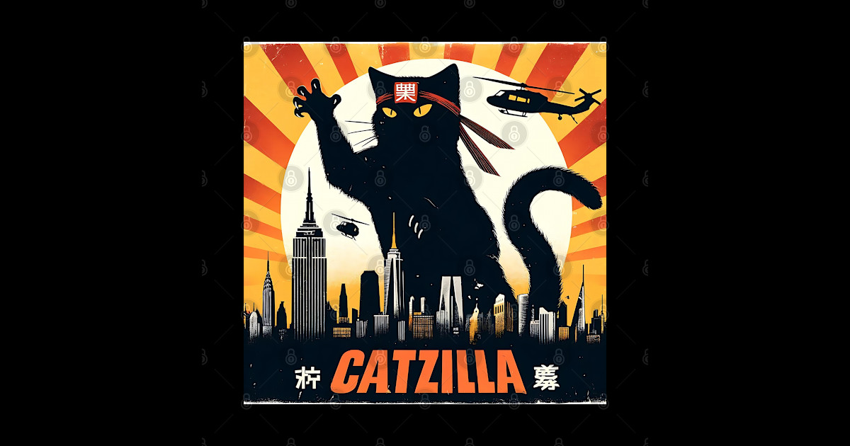 Samurai Catzilla Cat - Catzilla - Sticker | TeePublic