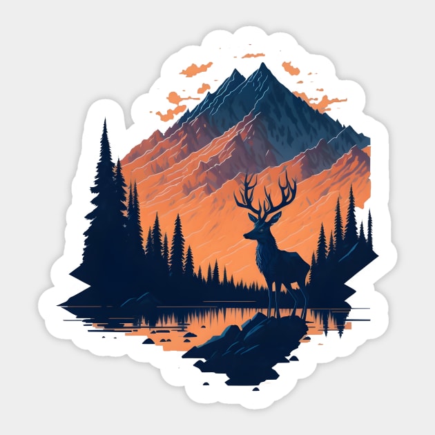 Whitetail Deer Buck - Mountains Sunset - Whitetail Buck - Sticker ...