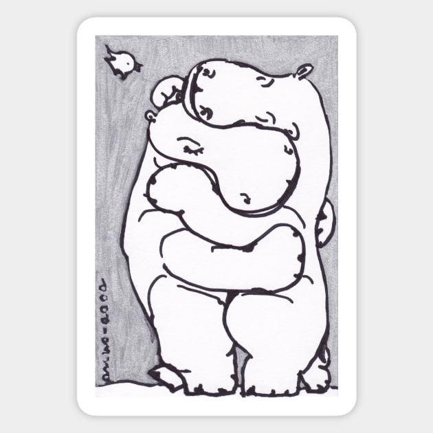 Hippo Hug - Original Drawing - Hippo - Sticker | TeePublic