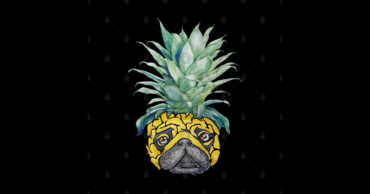 Pineapple Pug Watercolor - Pineapple - Sticker | TeePublic