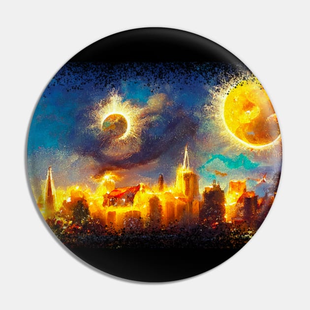 The city of Sun & Moon - City - Pin | TeePublic