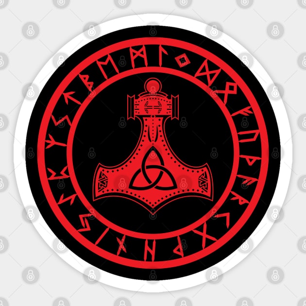 Mjolnir /// Rune Circle Red - Norse - Sticker | TeePublic