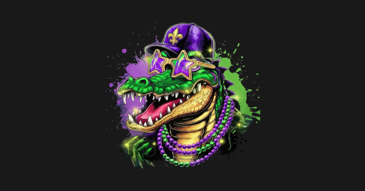 Mardi Gras Alligator with Beads and Shades - Mardi Gras Alligator - T ...