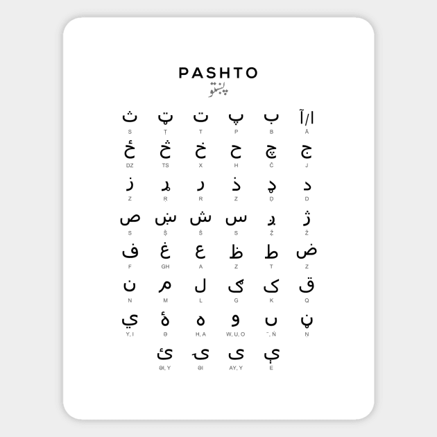 Pashto Alphabet Language Learning Chart, White - Pashto - Sticker ...