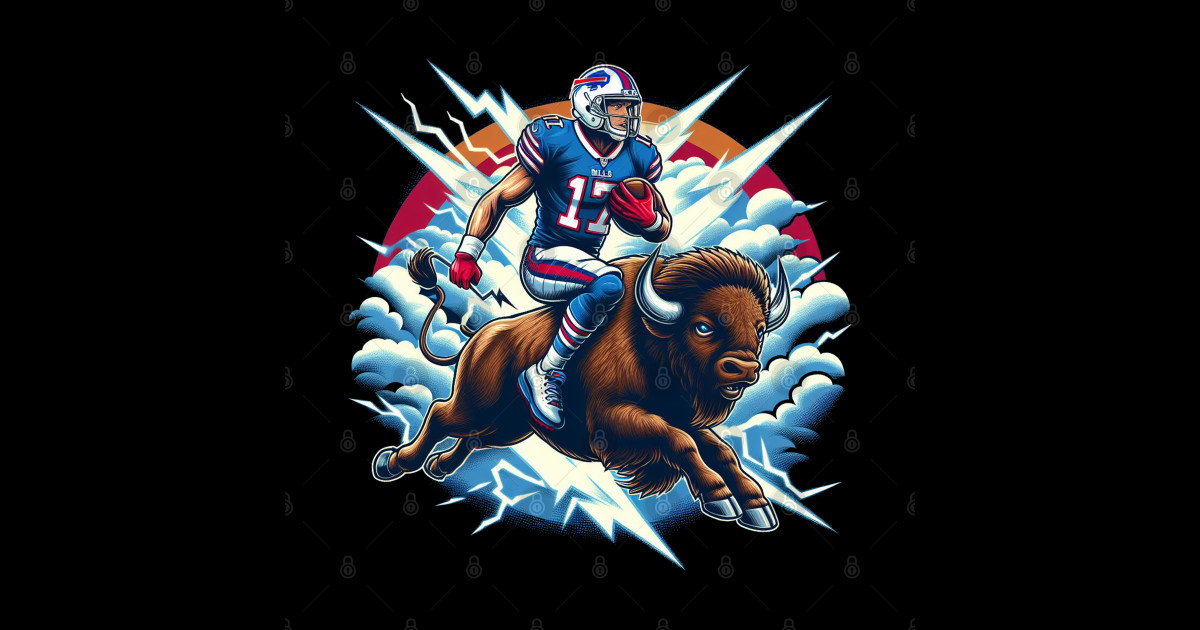 Josh Allen Riding a Buffalo T-Shirt - Bills Mafia - Sticker | TeePublic