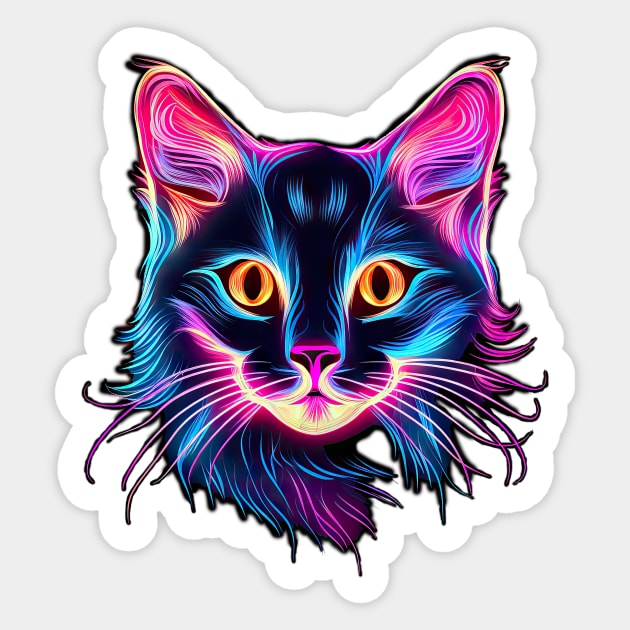 Neon Cat Face in colorful neon pink and neon blue - Neon Cat - Sticker ...