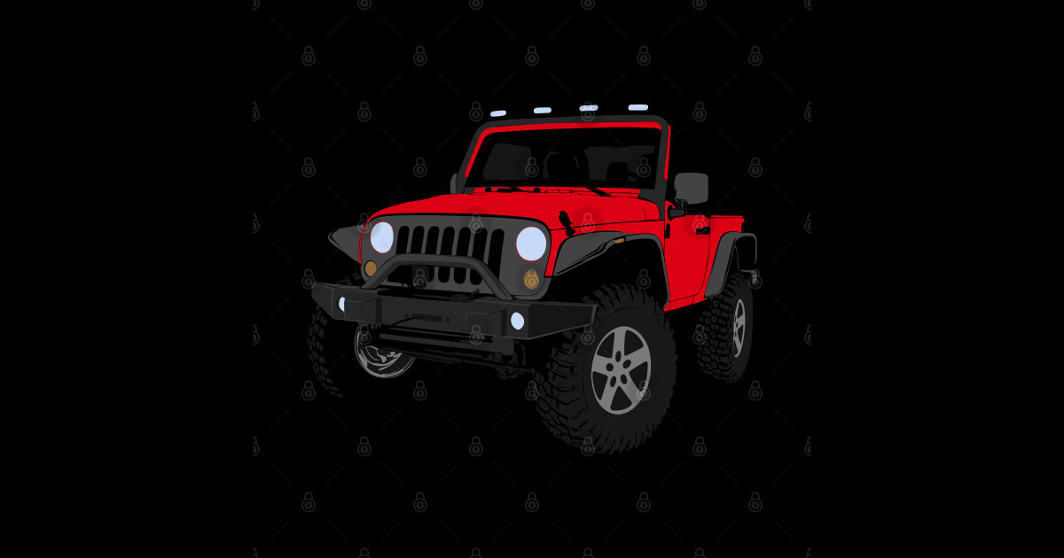 Red Jeep Wrangler Illustration - Jeep Wrangler - Sticker | TeePublic