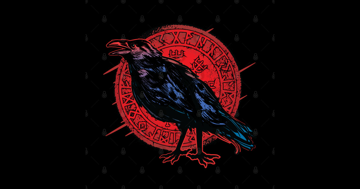 Stoic Raven with Shield - Norse Mythology Design - Raven - Sticker ...