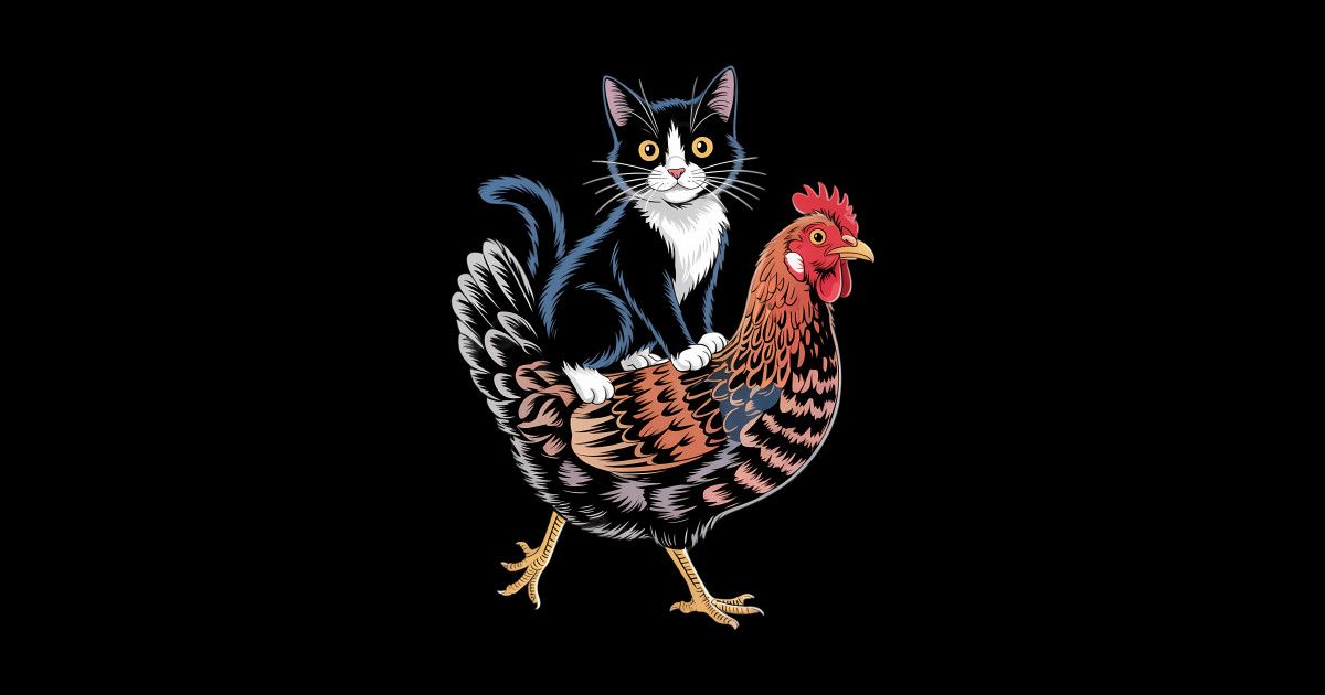 Funny Cat Riding Chicken Tuxedo Cat - Tuxedo Cat - Sticker | TeePublic