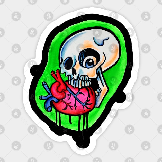 Skull biting a heart - Skull Heart - Sticker | TeePublic