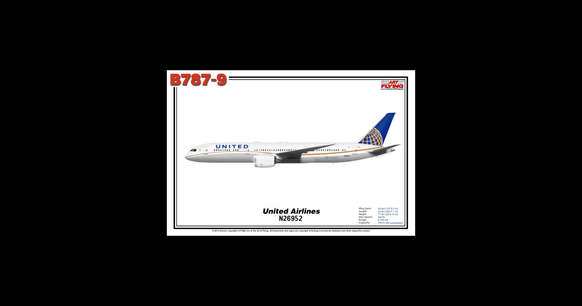 Boeing B787-9 - United Airlines (Art Print) - B789 - Sticker | TeePublic