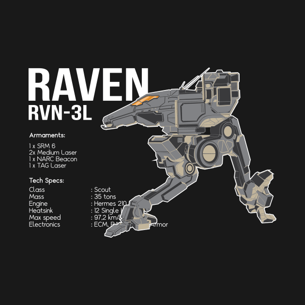 Mechwarrior Raven RVN-3L Black - Mechwarrior - T-Shirt | TeePublic