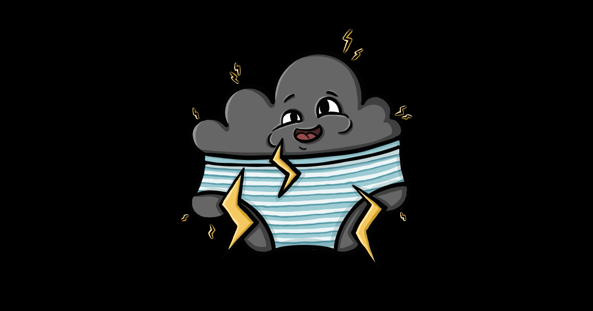 Thunderwear, Funny cartoon style thunder cloud in underwear, Digital ...