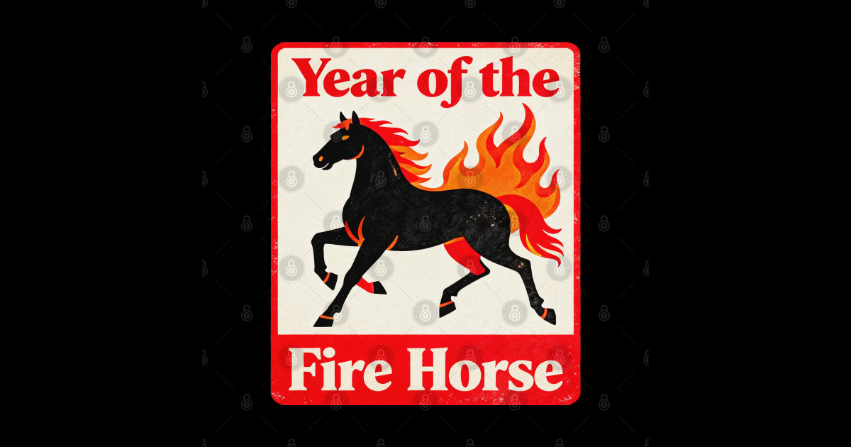 Vintage Black Fire Horse Bold Retro 2026 Zodiac Statement - Lunar New ...