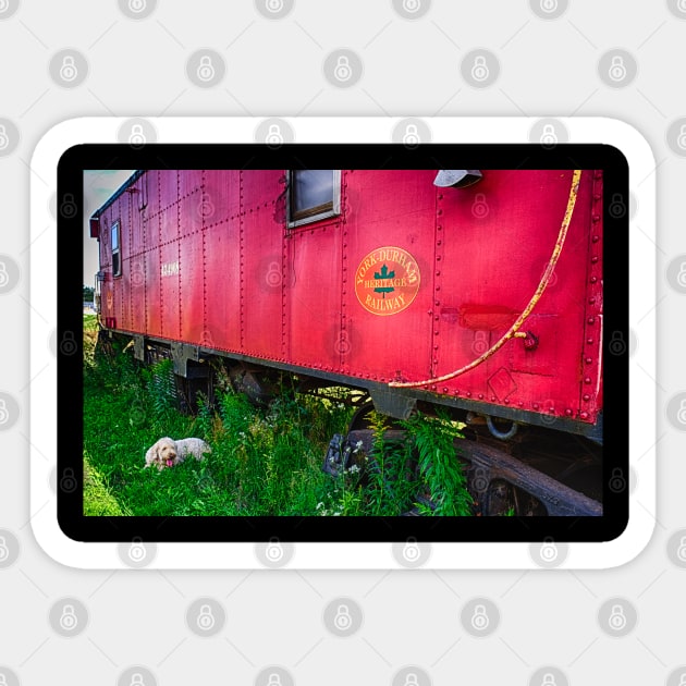 Red Cabooch Dog - Dog With Red Caboose - Sticker | TeePublic