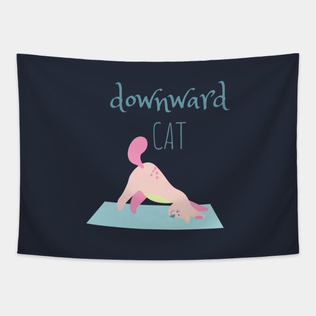 Cute Cat Doing Yoga Downward Facing Cat Cat Yoga Tapestry Teepublic