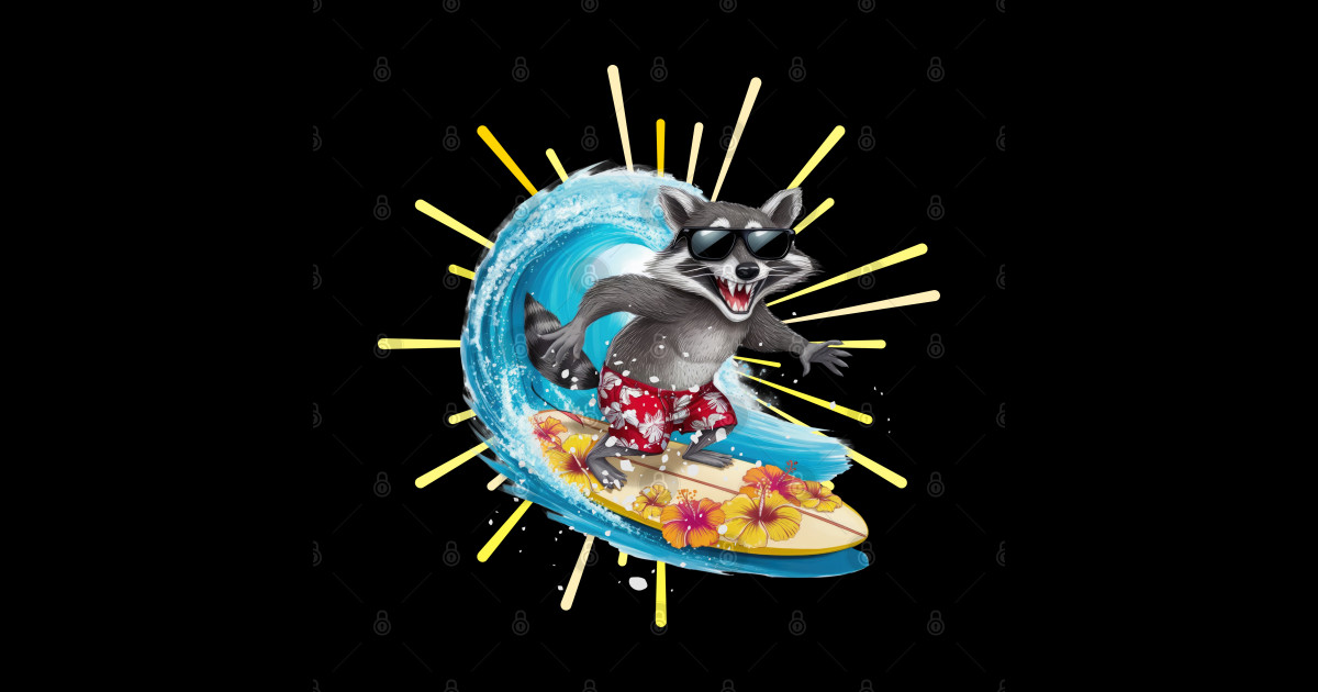 RACCOON SURFING summer animal surfers - Raccoon Surfing - Sticker ...