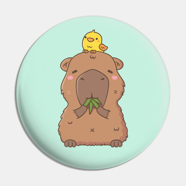 Cute Capybara with Yellow Bird Doodle - Cute Capybara - Pin | TeePublic