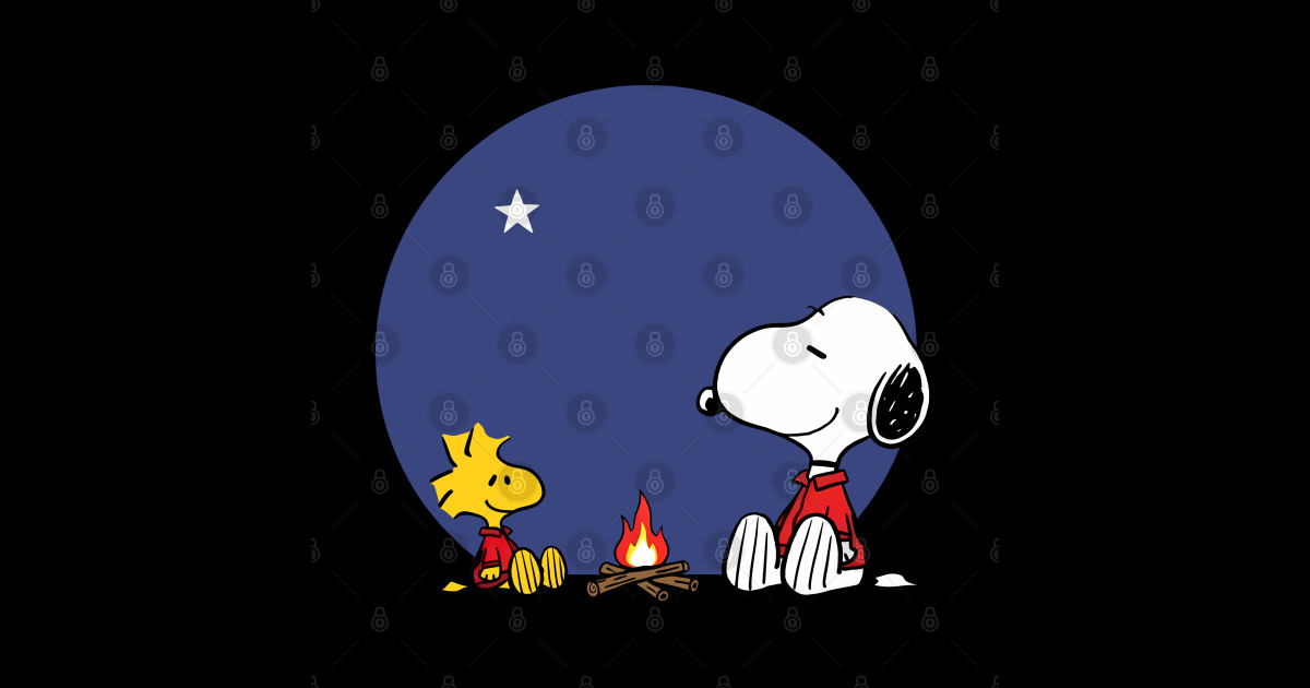 Snoopy & Woodstock Campfire Night M059 - Cozy Night - Sticker | TeePublic